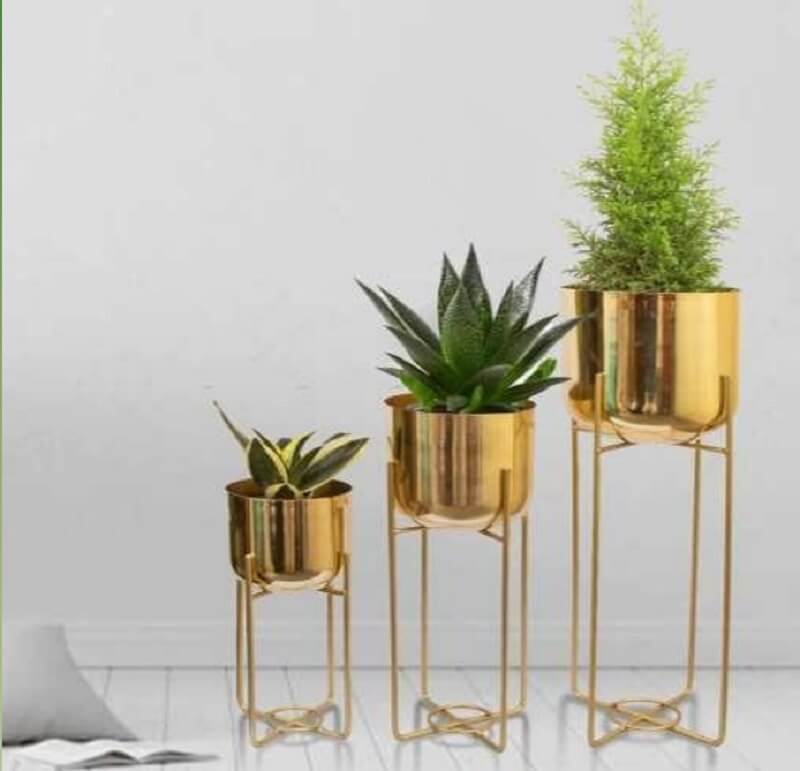 Golden pot with Golden stand set of 3 (HSN Code 7323) - VandituHub
