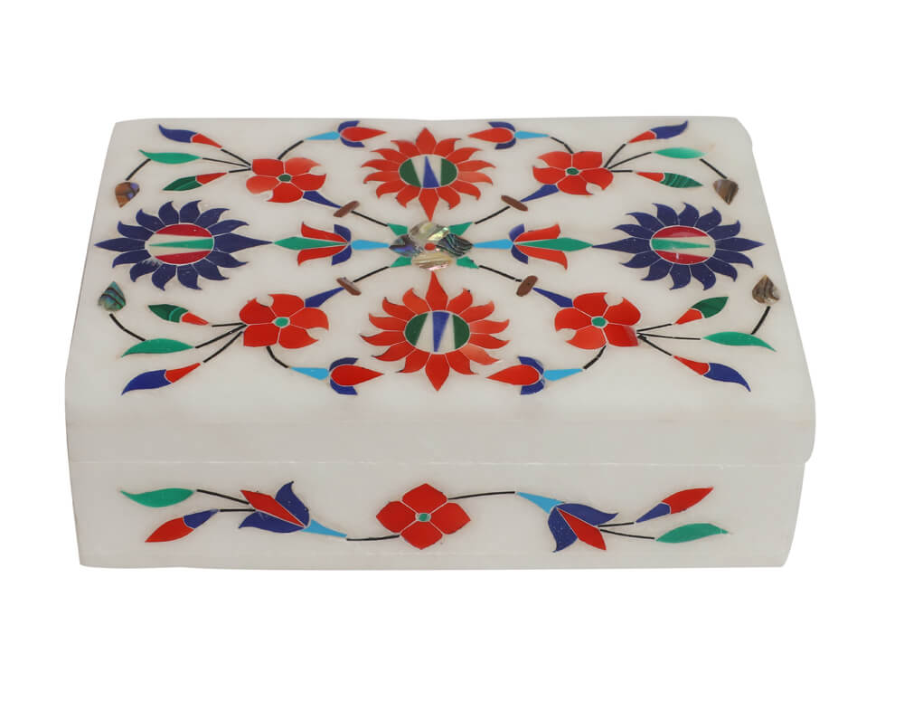 Marble Inlay work Ractanguler Jewellary Box (HSN Code 6802) - VandituHub