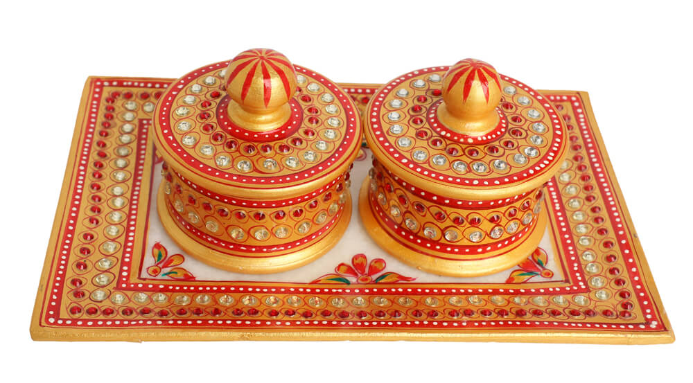 Marble Meenakari Tray Set (HSN Code 6802) - VandituHub