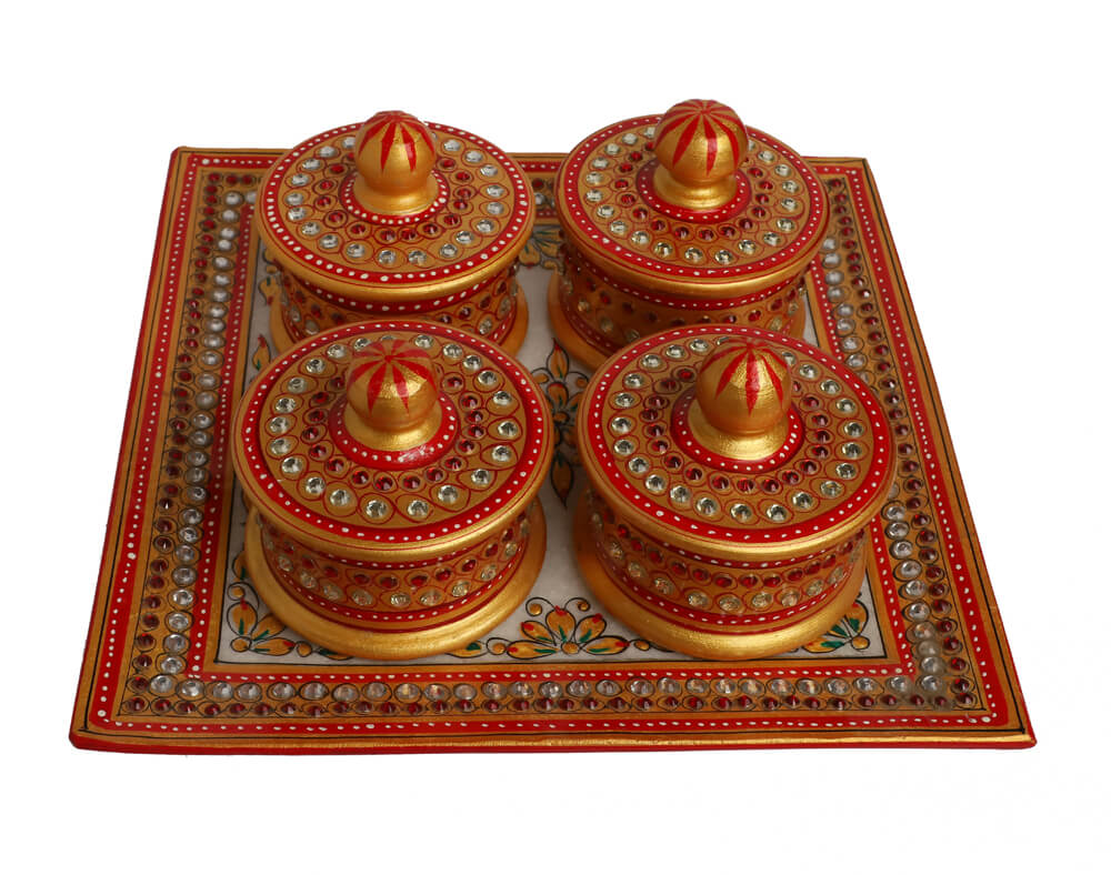 Marble Meenakari Tray Set (HSN Code 6802) - VandituHub