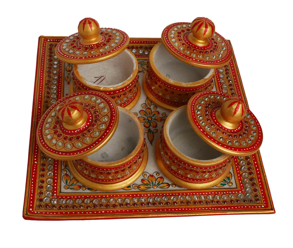 Marble Meenakari Tray Set (HSN Code 6802) - VandituHub