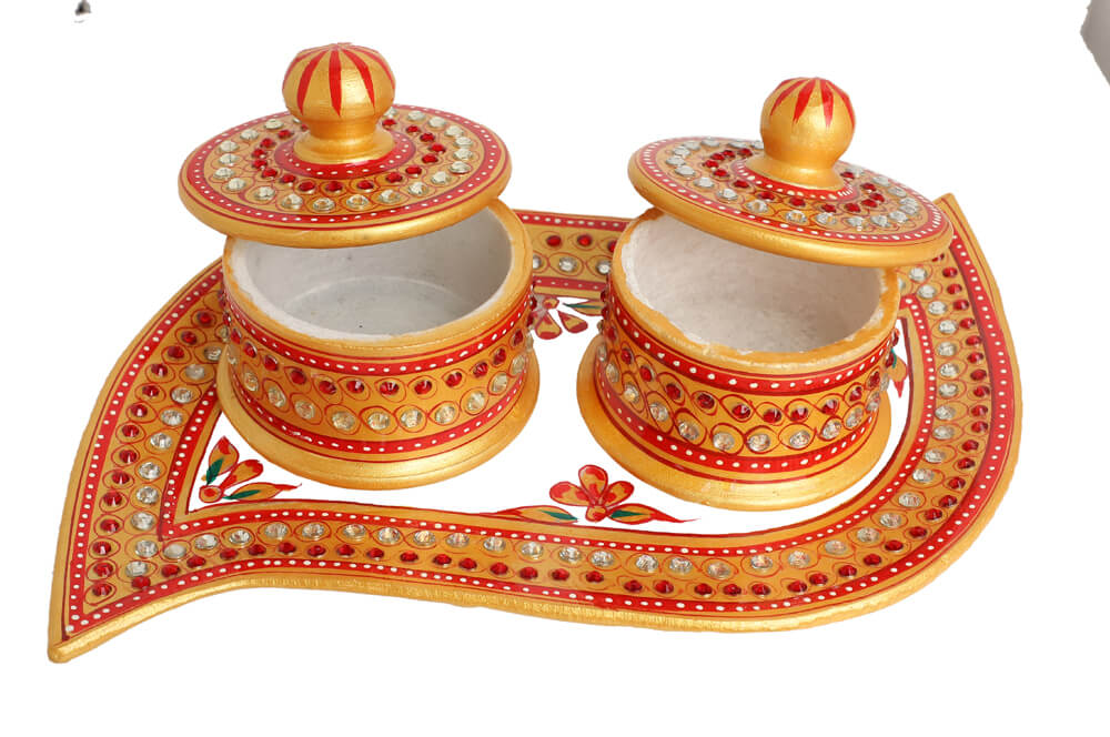 Marble Meenakari Tray Set (HSN Code 6802) - VandituHub