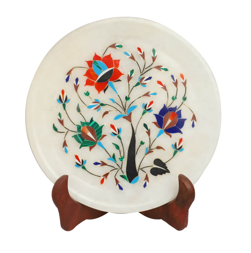 Buy Marble Inlay Decorative plate 8 inch | Corporate Gift & Home