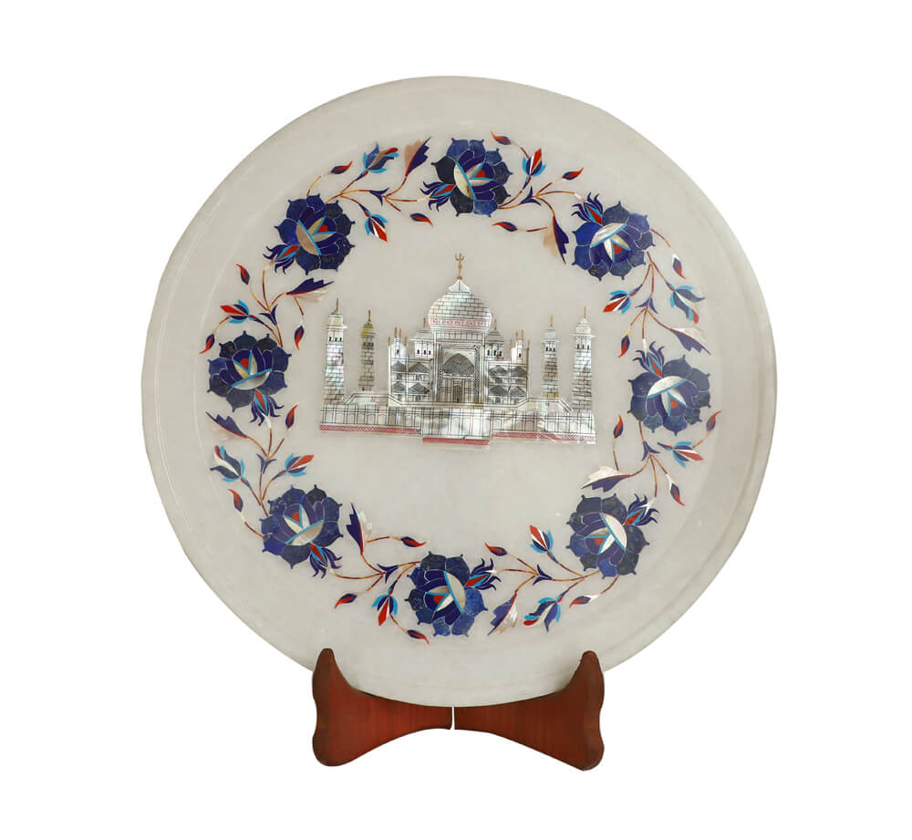Buy VandituHub Marble inlay Taj artwork decorative gifting plate.